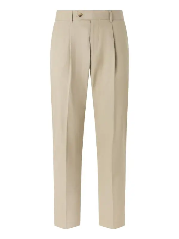 Paul Smith Straight-leg Pleated Organic Cotton-twill Trousers - Brown