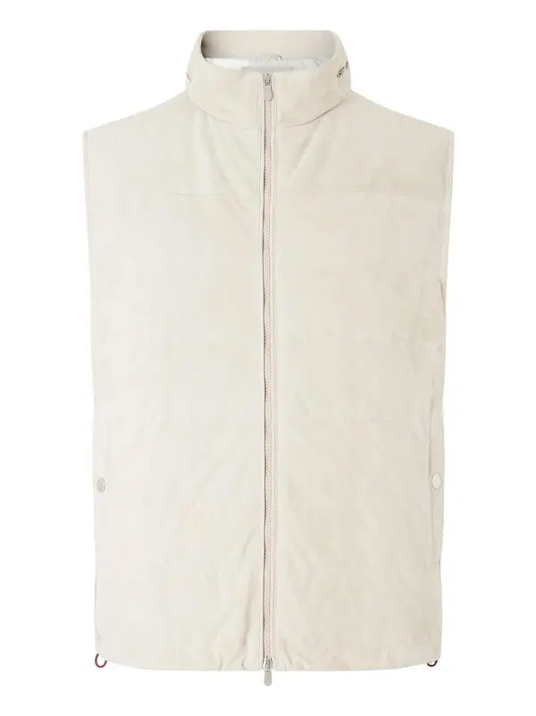 Brunello Cucinelli Hooded Suede Down Gilet - Ecru