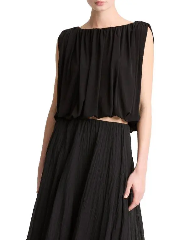 Vince Sleeveless Bubble Hem Top - Black