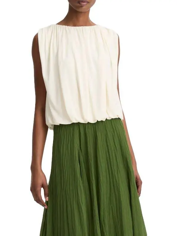 Vince Sleeveless Bubble Hem Top - Porcelain