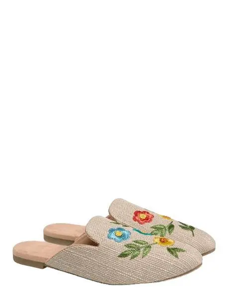 FUCHSIA Sunny Meadows Floral Embroidered Mules - Light Beige