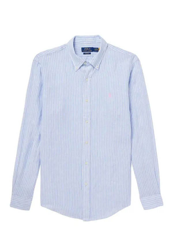 Polo Ralph Lauren Button-down Collar Striped Linen Shirt - Blue
