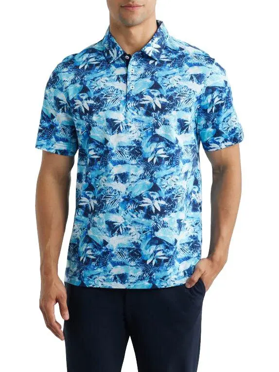 Bugatchi Hendrix Digital Abstract Print Pima Cotton Polo - Azure