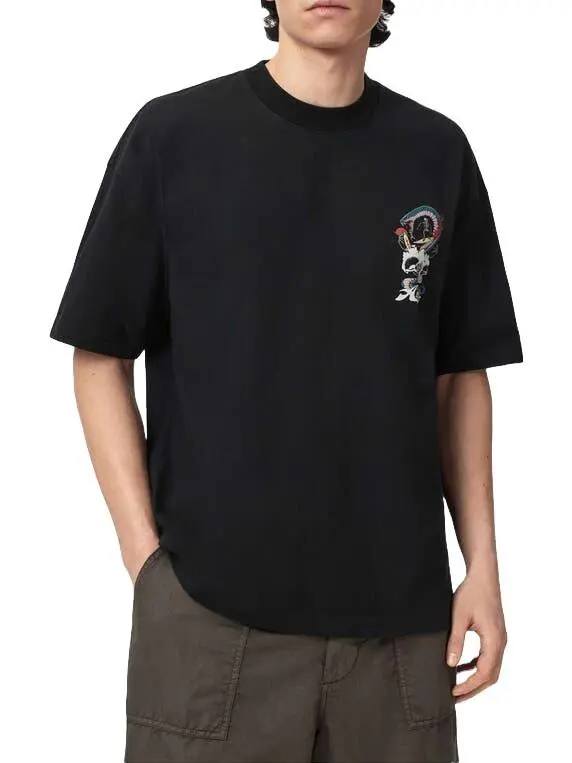ALLSAINTS Snakepit Crewneck Graphic T-shirt - Washed Black