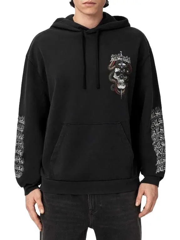 ALLSAINTS Araknid Graphic Hoodie - Washed Black