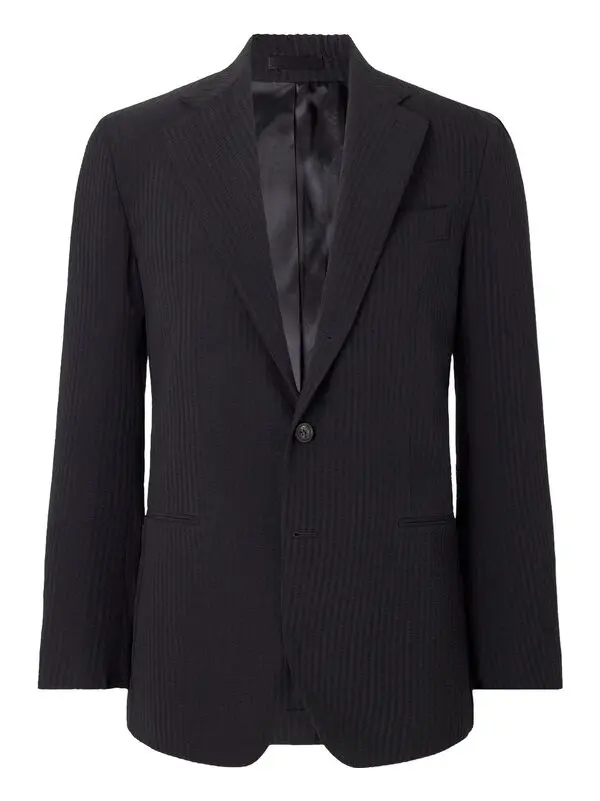 J. MUESER Seersucker Virgin Wool Suit Jacket - Black