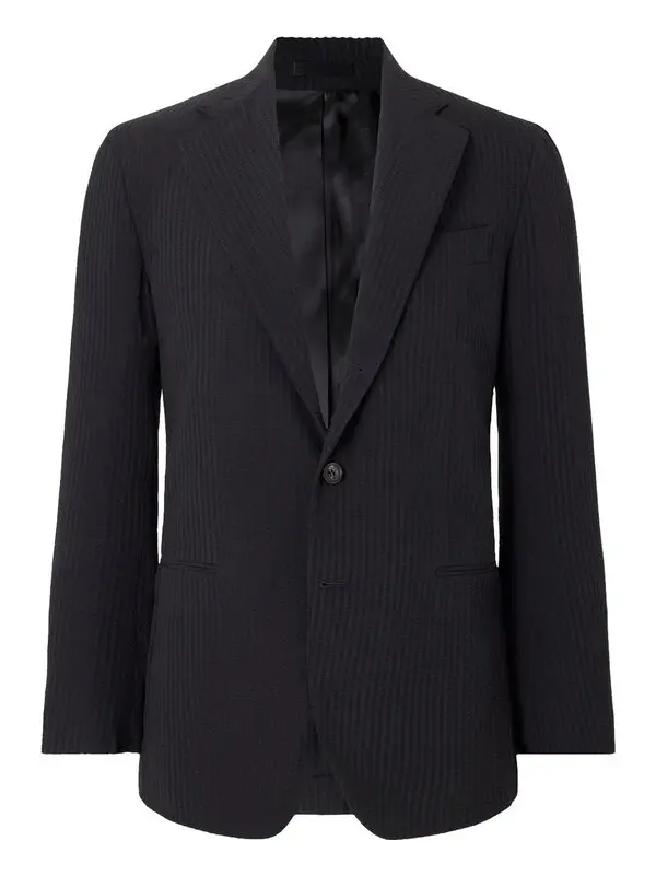 J. MUESER Seersucker Virgin Wool Suit Jacket - Black