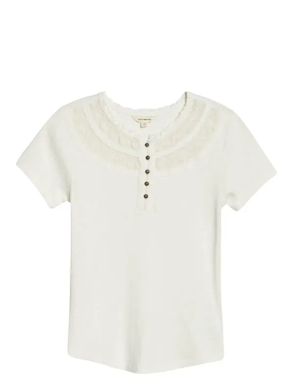 Lucky Brand Embroidered Yoke Henley - Whisper White
