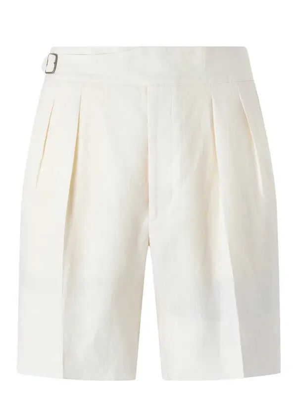 Ralph Lauren Purple Label Straight-leg Pleated Linen Shorts - Neutrals
