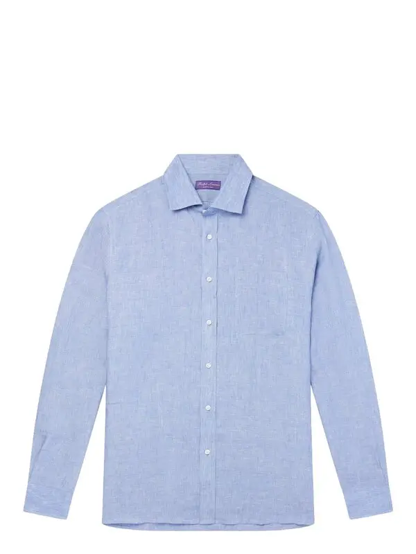 Ralph Lauren Purple Label Camp-collar Linen-chambray Shirt - Blue