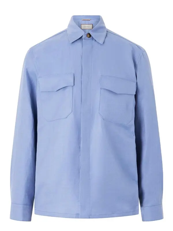 Canali Wool And Linen-blend Twill Shirt - Blue