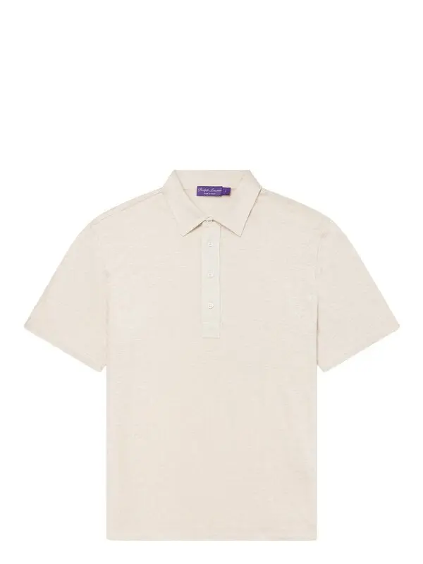 Ralph Lauren Purple Label Logo-embroidered Linen-jersey Polo Shirt - Neutrals