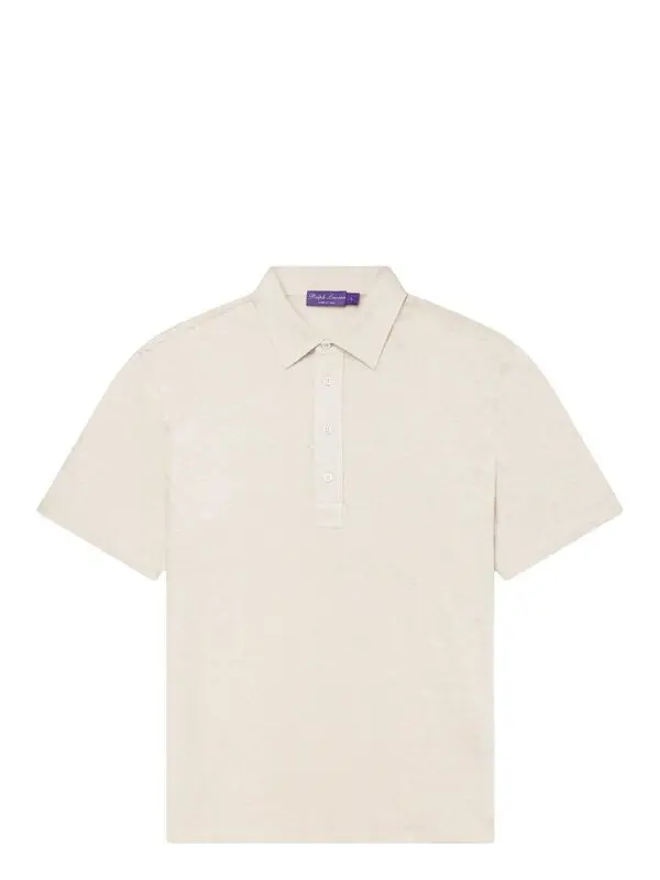 Ralph Lauren Purple Label Logo-embroidered Linen-jersey Polo Shirt - Neutrals