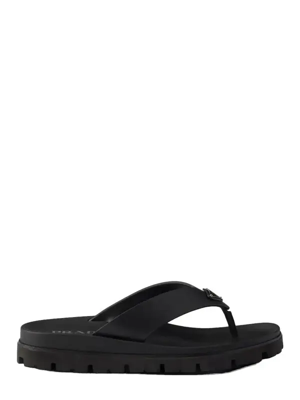Prada Rubber Thong Sandals With Enamelled Logo - Black