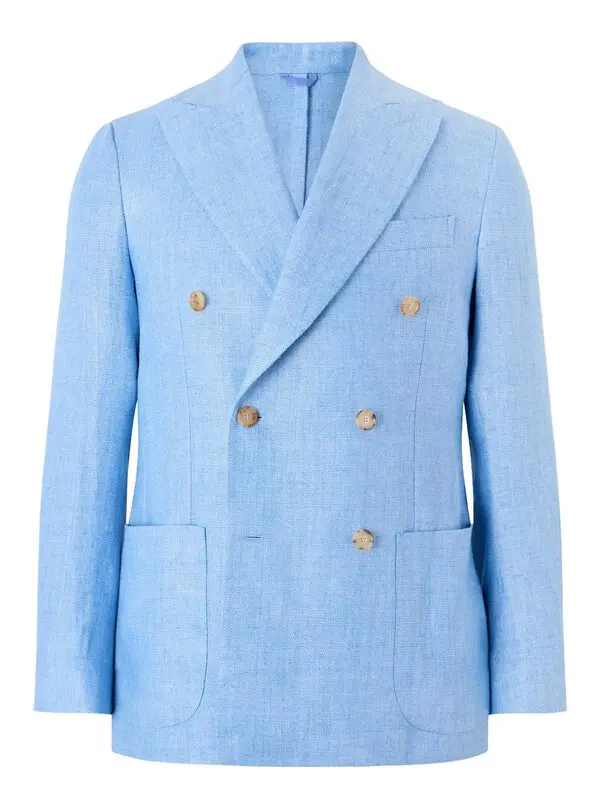 DE PETRILLO Double-breasted Linen Blazer - Blue