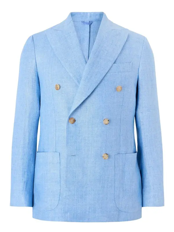DE PETRILLO Double-breasted Linen Blazer - Light Blue