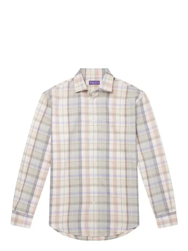 Ralph Lauren Purple Label Checked Hemp And Cotton-blend Twill Shirt - Neutrals