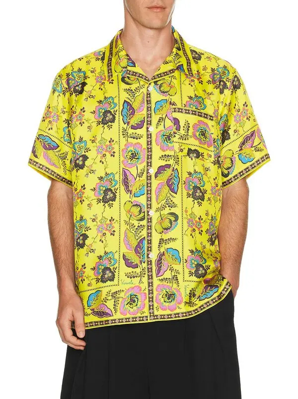 VOWELS Short Sleeve Silk Shirt - Yellow