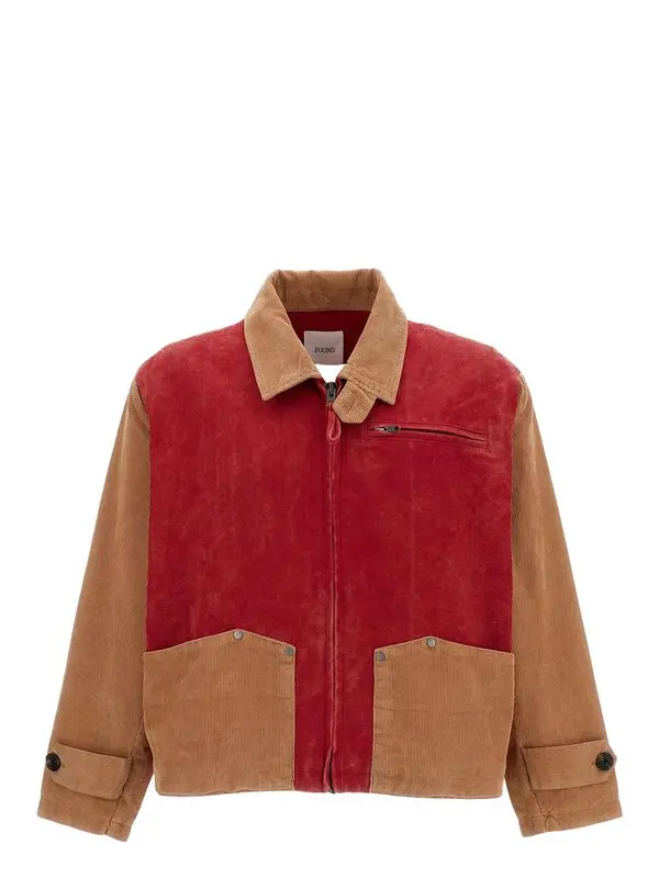 FOUND Canvas And Velvet Field Jacket - Red
