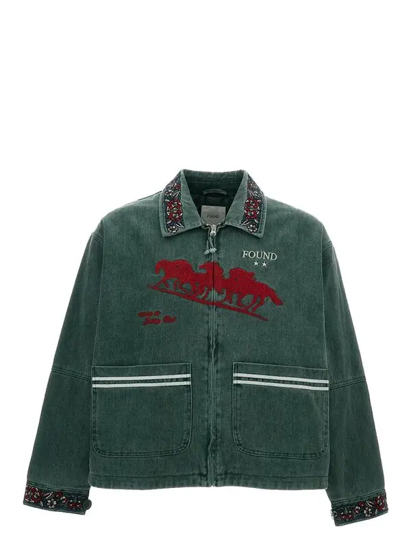 FOUND Embroidered Cotton Twill Jacket - Green