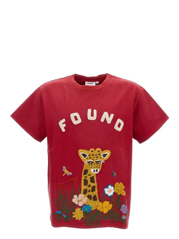 FOUND Wildlife T-shirt With Chenille Embroidery - Red