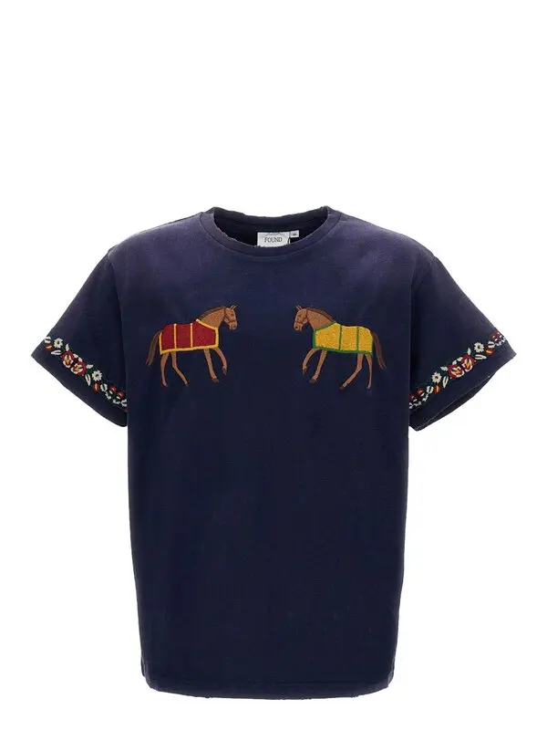 FOUND T-shirt With Horse Equine Embroidery - Blue