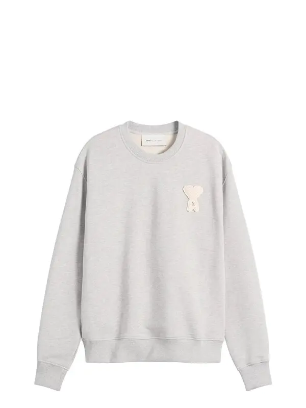 Ami Classic Fit Crewneck Jumper - Gris Cend Chine/blanc Cr