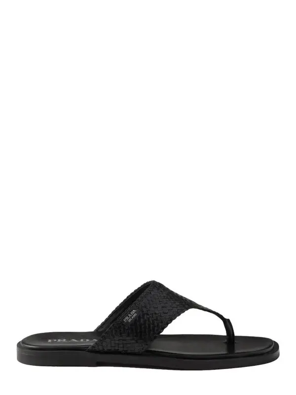 Prada Woven Leather Thong Sandals - Black