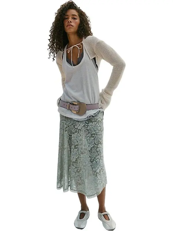 Free People Intimately Sheer Emotion Midi Slip Skirt - Sage