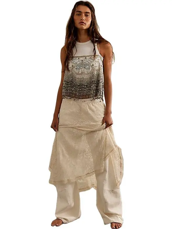 Free People Intimately Sheer Lace Midi Slip Skirt - Tea