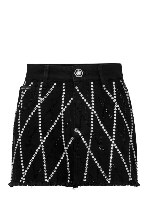 Philipp Plein Diamond-pattern Denim Mini Skirt - Black