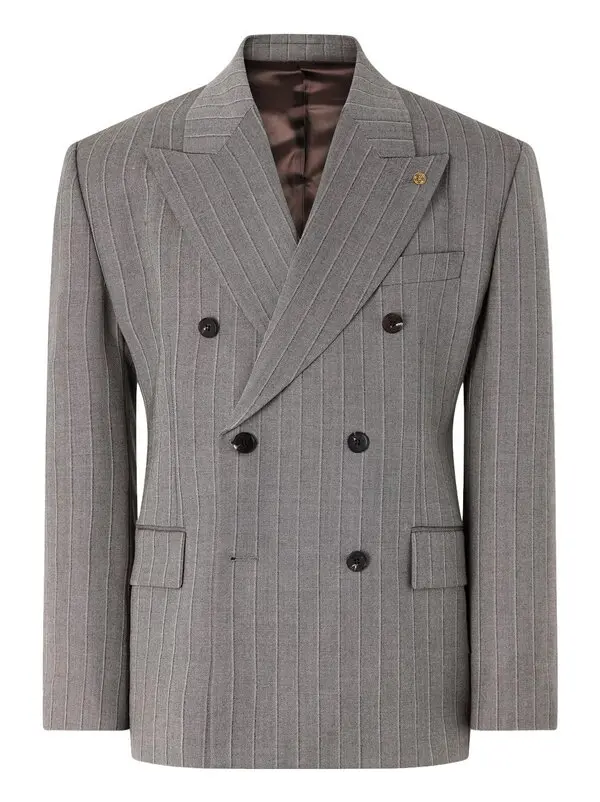 Versace Double-breasted Pinstriped Wool-twill Blazer - Gray