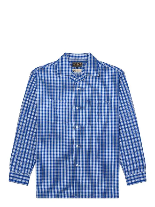 BEAMS Camp-collar Checked Cotton Shirt - Blue