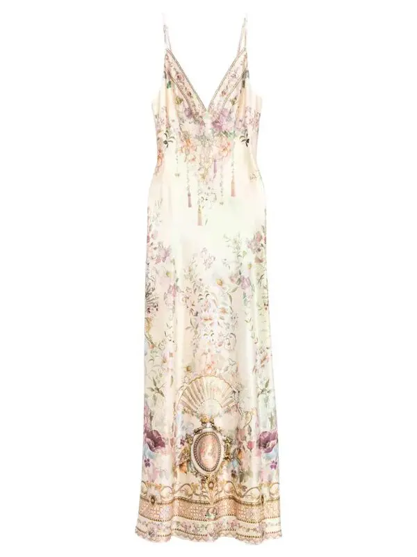 Camilla Floral-print Crystal-embellished Maxi Dress - Neutrals
