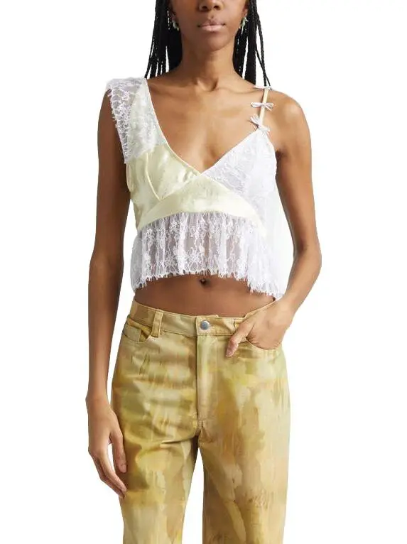 Collina Strada Dahlia Asymmetric Lace & Satin Crop Tank - Butter Yellow