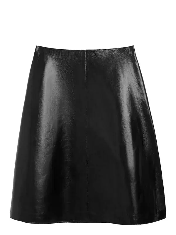 Ami Patent Leather A-line Midi Skirt - Black
