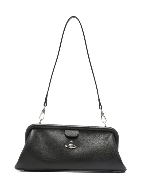 VIVIENNE WESTWOOD Grained Leather Shoulder Bag With Orb Plaque - Black