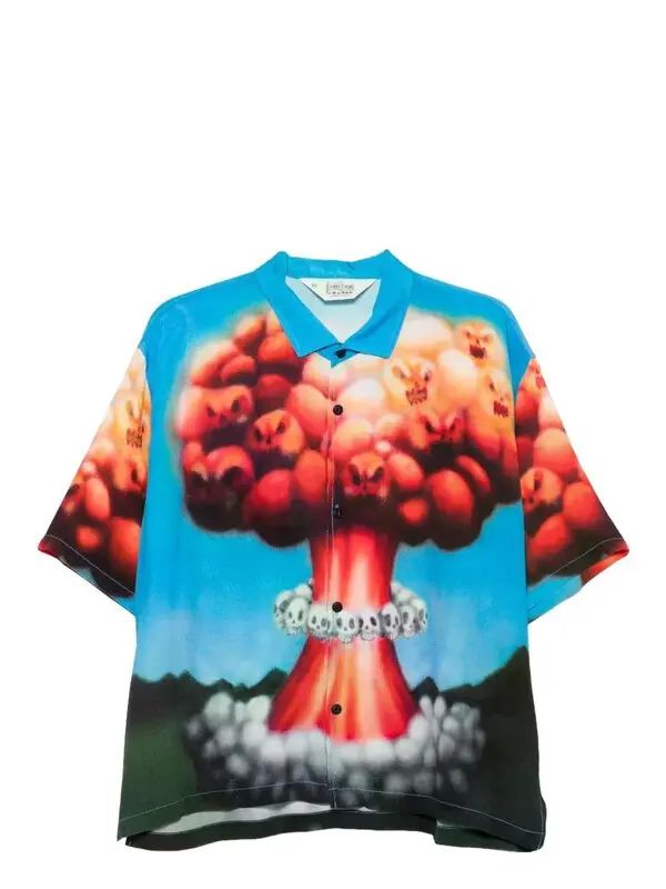 BRAIN DEAD Graphic-print Short-sleeve Shirt - Blue