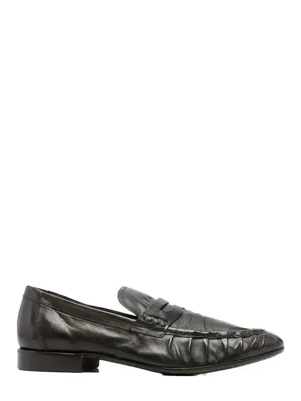 LEQARANT Gathered Leather Loafers - Brown