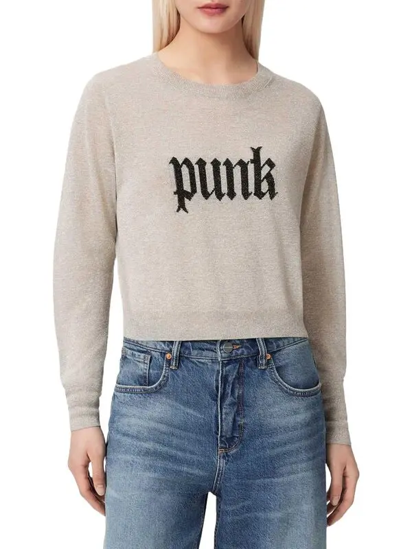 ALLSAINTS Deetz Metallic Punk Graphic Sweater - Chalk White
