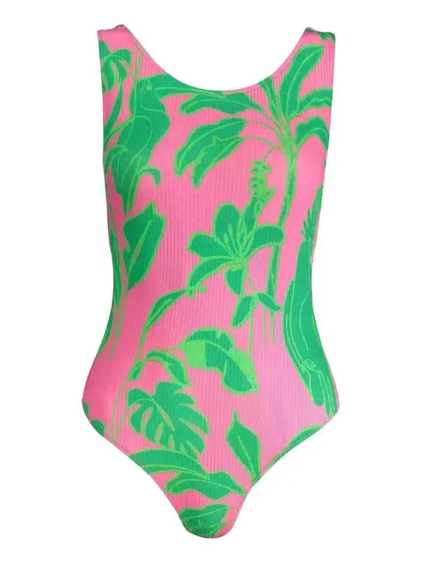 Desigual Tropical-print Ribbed Bodysuit - Pink