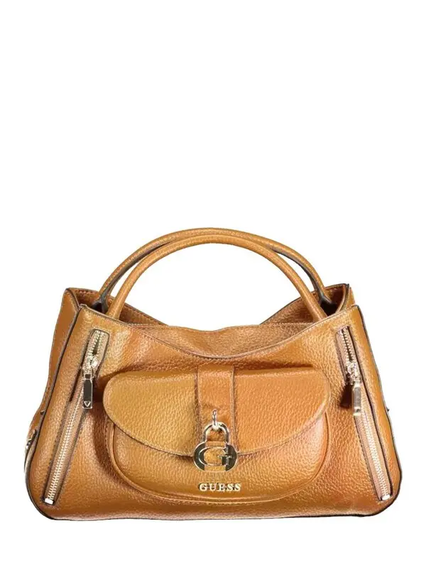 Guess Pebbled-texture Tote Bag With Padlock Detail - Neutrals