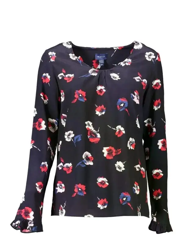 Gant Floral-print Ruffled Blouse - Blue