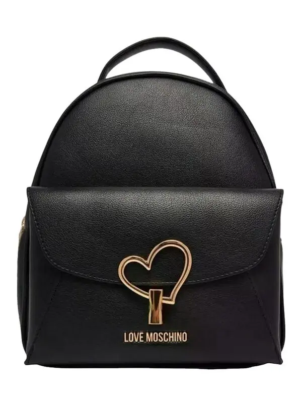Moschino Grained Backpack With Heart-plaque - Black