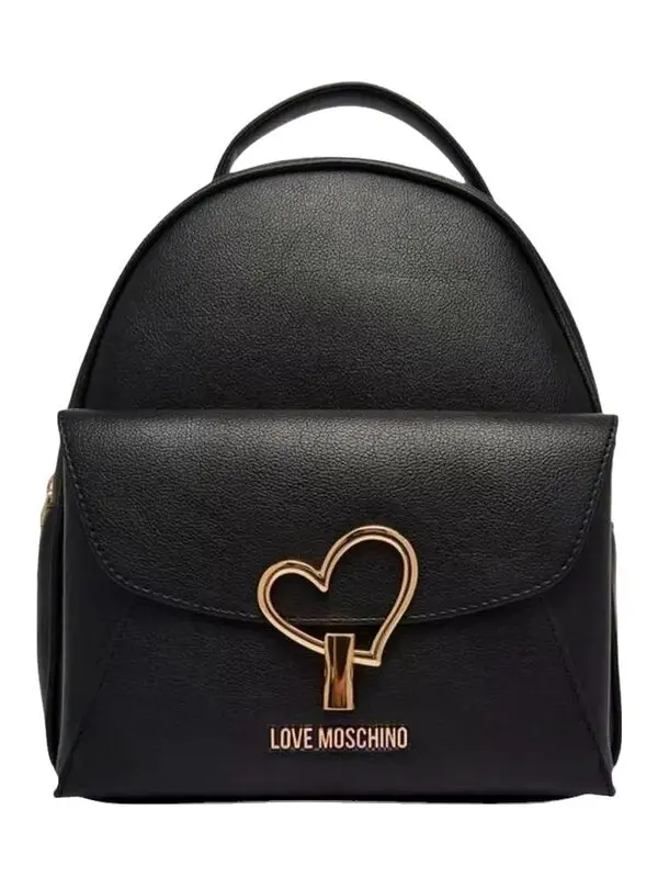 Moschino Grained Backpack With Heart-plaque - Black