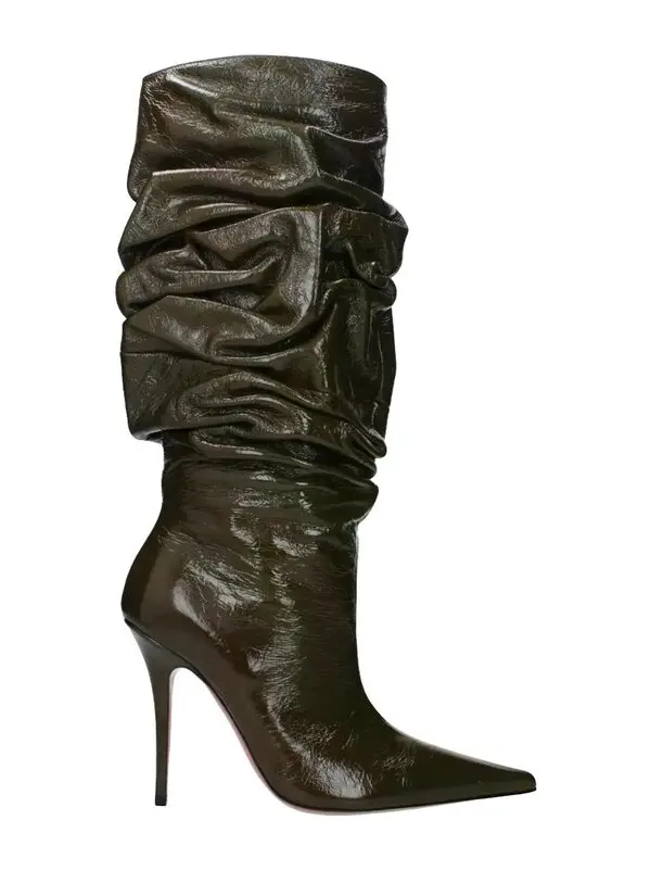 Amina Muaddi Ruched Patent-leather Boots - Green