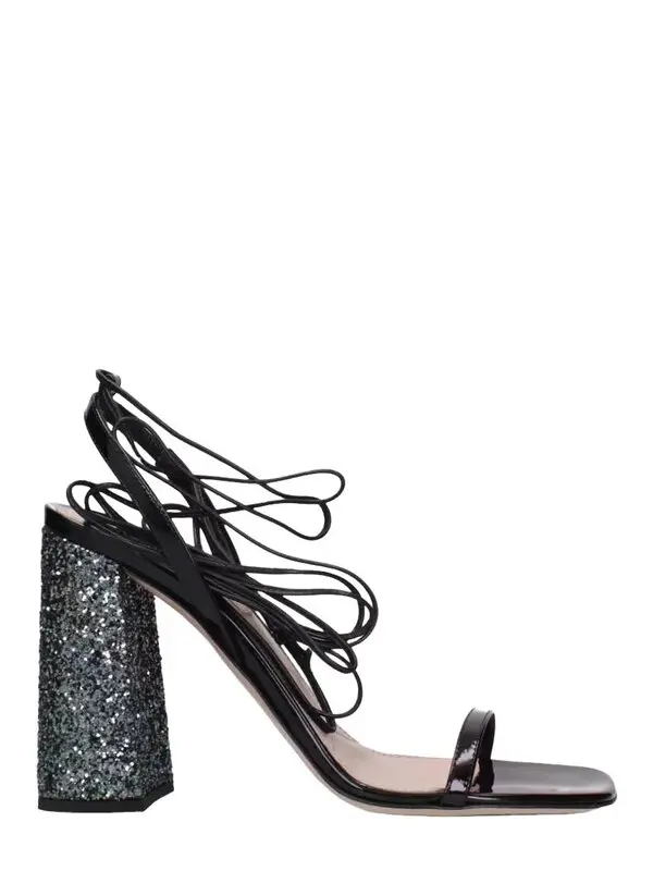 Miu Miu Glitter-heel Lace-up Sandals - Black