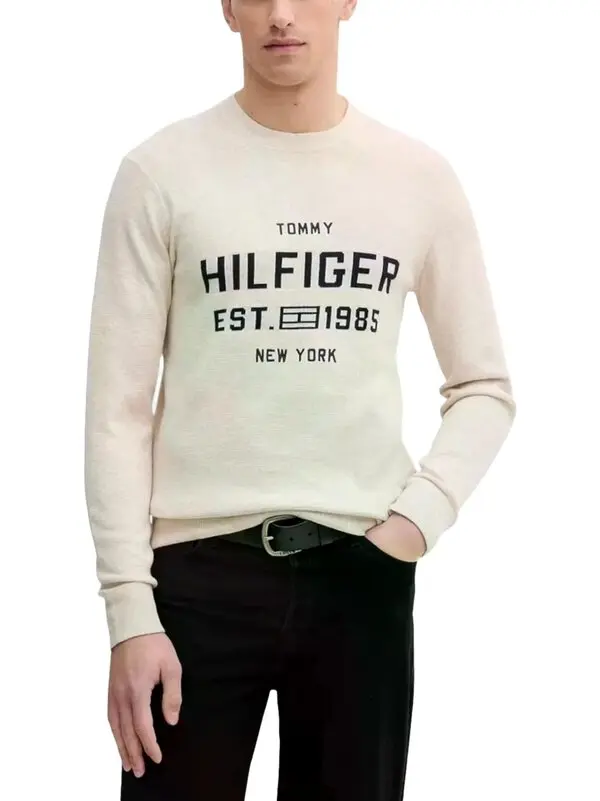 Tommy Hilfiger Knitted Cotton Sweater With Logo Detail - Neutrals