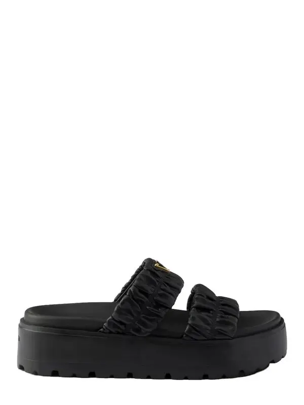 Prada Matelassé Nappa Leather Flatform Slides - Black