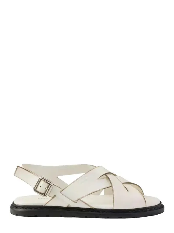 Prada Antiqued Leather Criss-cross Sandals - Neutrals